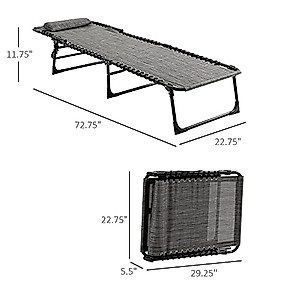 Outsunny Reclining Chaise Lounge Chair, Portable Sun Lounger, Folding Camping Cot, with Adjustable Backrest and Removable Pillow, for Patio, Garden, Beach, Grey