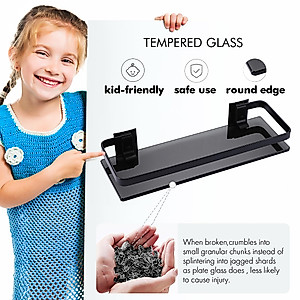 KES Bathroom Glass Shelf Aluminum Black Extra Thick Tempered Glass Rectangular 1 Tier Basket Wall Mounted, 2 Pack, A4126A-BK-P2