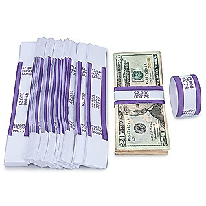 L LIKED Pack of 500 Currency Band Self Sealing Currency Straps Bands Money Bill Wrappers (Purple $2000-500 PCS)