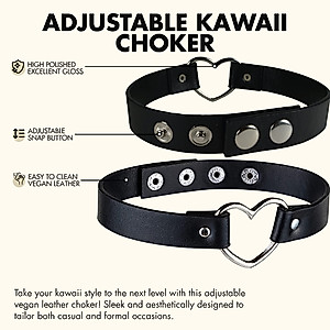 AsherKeep Black Heart Choker Necklace for Women - Goth Choker Necklace Kawaii Cute Chokers for Women Black Vegan Leather Choker Punk Halloween Costume