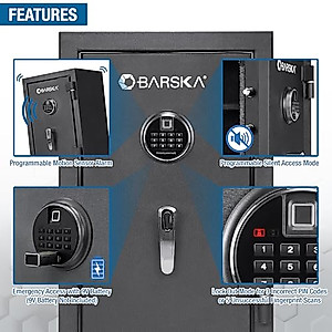 Barska Advanced Digital Biometric Fingerprint & Keypad Code Security Fireproof Safe - 2.02 Cu Ft with LED Light & Alarm