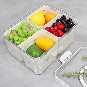 Fruit Storage Containers for Fridge, Fridge Organizer Containers for Food, Fruit Containers with Lid, Divided Serving Tray with Handle, Kitchen Organizers and Storage for Fruit Berry Veggie Vegetable