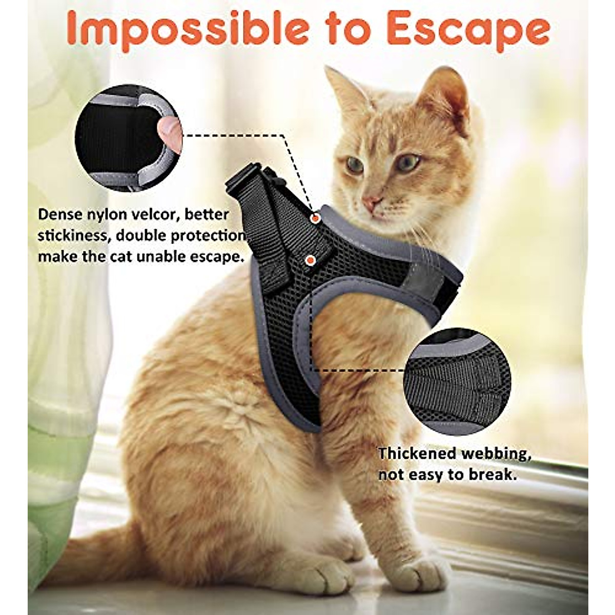 FAYOGOO Cat Harness and Leash for Walking Escape Proof, Adjustable Cat Leash and Harness Set, Lifetime Replacement, Lightweight Kitten Harness, Easy Control Breathable Cat Vest with Reflective Strip