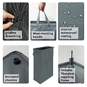 24Inch Slim Large Laundry Basket Collapsible Fabric Laundry Hamper Out Carrying Laundry Bag Tall Thin Dirty Laundry Hamper Basket Home Corner Bin（Grey）