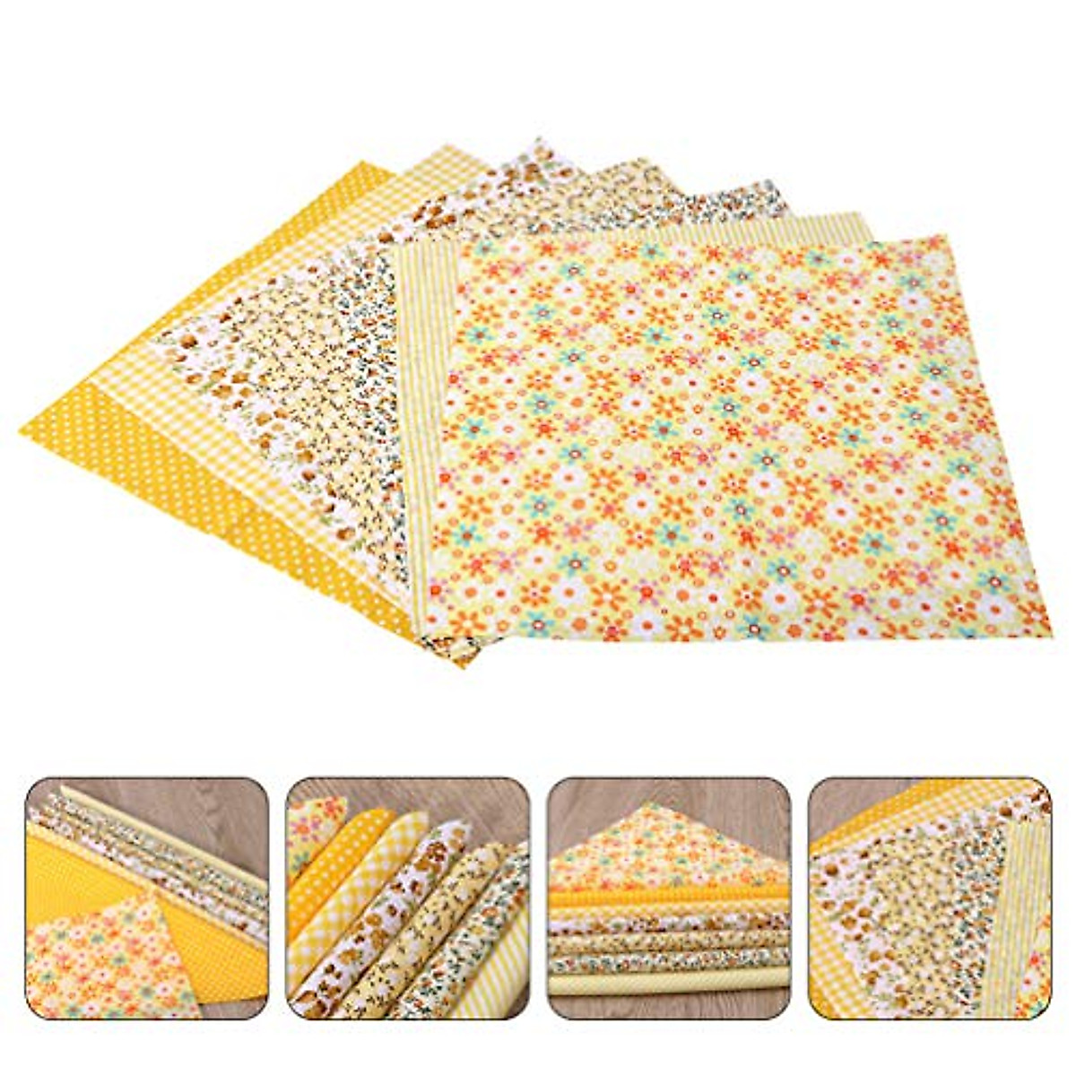 Healifty Fabric 7pcs Cotton Patchwork Bundle Squares Patchwork Lint Different Designs for DIY Sewing Quilting Scrapbooking Yellow Quilting Quilting Quilting Fabric
