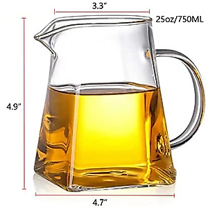 Dadamong Glass Pitcher with Handle, Milk and Cream Pitcher Cup Jug, Heat Resistant Borosilicate Glass Creamer for Coffee Tea or Maple Syrup Serving, Stovetop & Microwave Safe (25oz/ 750ML)
