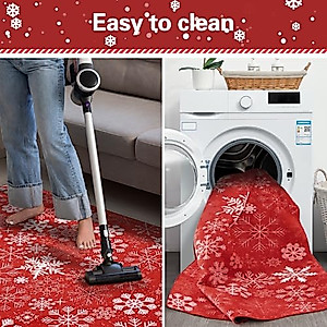 Carvapet Christmas Rug - Charming Christmas Tree, Playful Elk and Delicate Snowflake Patterns, Non-Slip, Machine Washable Mat for Living Rooms, Hallways and Bedrooms（Snowflake Red,2x3）