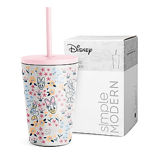 Simple Modern Disney Water Bottle for Kids Reusable Cup with Straw Sippy Lid Insulated Stainless Steel Thermos Tumbler for Toddlers Girls Boys 12oz Tumbler Daisy Duck Garden