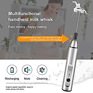 Milk Frother Handheld, Gbivbe Rechargeable Whisk Drink Mixer for Coffee with Art Stencils, Coffee Mixer for Cappuccino, Hot Chocolate Match, Frappe, Hot Chocolate, Egg Whisk