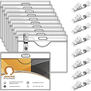 100Pcs Name Badges, Plastic Badge Holders Name Tag ID Card Holders Waterproof Tag Clear Badge + 100Pcs Metal Badge Clips for Personalized Name Tags Work