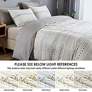 WARMDERN Grey Stripe Boho Duvet Cover Set King, 3pcs Ultra Soft Breathable Aztec Cotton Comforter Cover with Zipper Ties, 1 Bohemian White Duvet Cover & 2 Pillowcase(King,Grey)