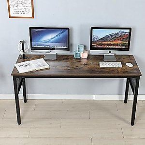 Kindmin Study Computer Desk 55/63 inch Home Office Writing Small Desk, Modern Simple Style PC Table with Freely Adjustable Hook-Type Metal Perforated Side Panels (55in-Black)