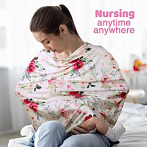 Car Seat Covers for Babies, Rquite Nursing Covers Breastfeeding Scarf, Infant Carseat Canopy, Stretchy Soft Breathable Multi-Use Cover Ups for Stroller High Chair Shopping Cart