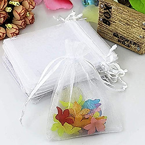 SULOLI 100pcs Organza Jewelry Bags Drawstring, 2.8x3.5 inch Small White Mesh Pouches for Wedding Party Favor Festival Gift Bags Candy