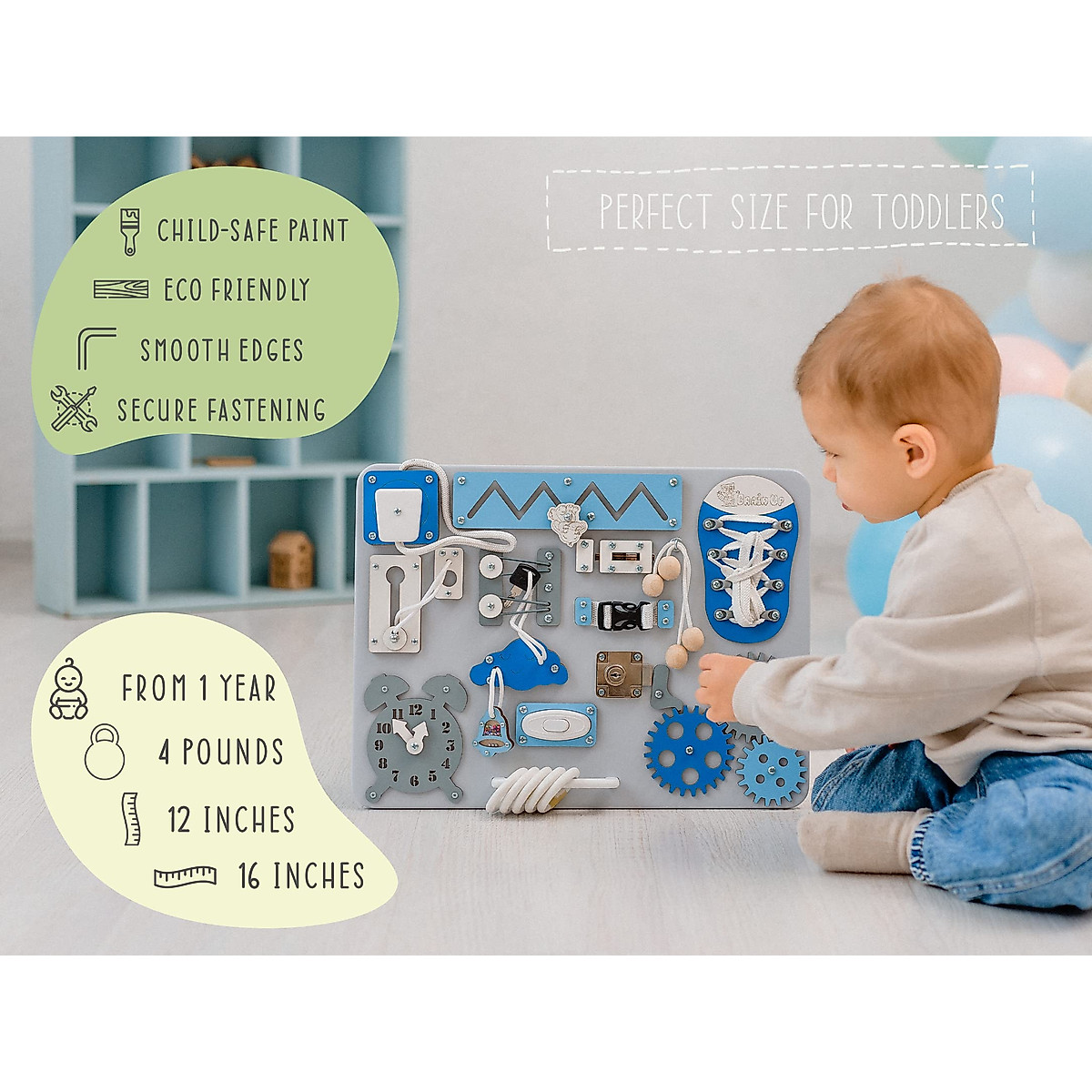 Busy Board for Toddlers, Sensory Game, Montessori Board for Kids, Activity Toy for Toddlers, Develop Fine Motor Skills, Educational Learning Toy, Learning Wooden Travel Toy, Doors and Locks