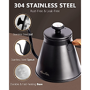 harriet Gooseneck Kettle, 37oz (1.1L) Pour Over Kettle with Built-in Thermometer Coffee Kettle with Anti-Hot Handle, Anti-Rust Stainless Steel with Flow Spout Design For Drip Coffee