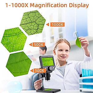 Koolertron 4.3 inch LCD Digital USB Microscope,8MP 1-1000X Magnification Handheld Digital Microscopes,8 LED Light,Rechargeable Battery,Microscope for Coins/Plant/Rock/Circuit Board