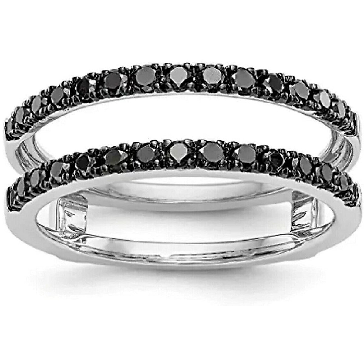 Ranjeeta Fashion Round Cut Black Diamond 925 Sterling Silver 14K White Gold Fn Diamond Engagement Wrap Wedding Enhancer Band Guard Ring for Women's