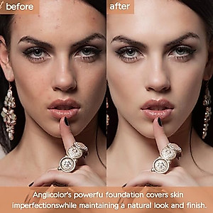 Anglicolor Matte Oil Control Concealer Foundation Flawless Soft Long Lasting Foundation Makeup,Waterproof Full Coverage Face Makeup Strong Concealer Foundation for Oily Acne Skin (#104 Buff Beige)