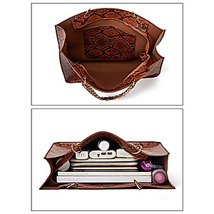 Oichy Leather Tote Bag for Women Large Purses and Handbags Snakeskin Pattern Shoulder Bag Ladies Purse with Chain Strap (Red)