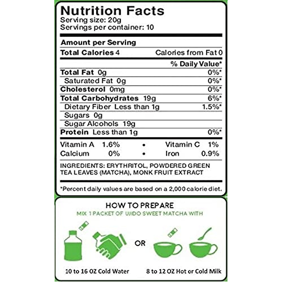 Ujido Japanese Monk Fruit Sweet Matcha (20g x 10)