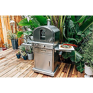 AMS Fireplace Summerset Freestanding Pizza Oven | Large Capacity Propane Gas Outdoor Pizza Oven with Pizza Stone and Smoker Box & Mobile Cart | 304 Stainless Steel Construction | FREE Tabletop Fire Pit (Propane Gas)