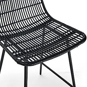 HABITRIO Counter Height Bar Stools Set of 2, Rattan Bar Chairs Bistro Stools with Steel Legs and Footrest, Black, Seat Height 25"