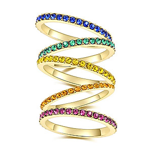 5 PCS Women's Rainbow Stackable Rings Colorful Cubic Zirconia Finger Jewelry for Girls (9)