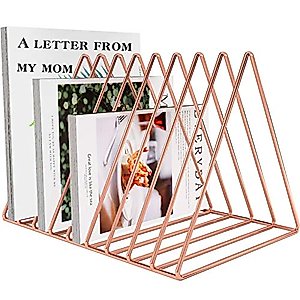 Files Folder Stand Desktop File Organizer, Triangle Wire Magazine Holder Book Shelf, 9 Slot File Sorter Eye-catching Decoration for Indoor Office Home, Photography Props, Fashion in INS (Rose Gold)