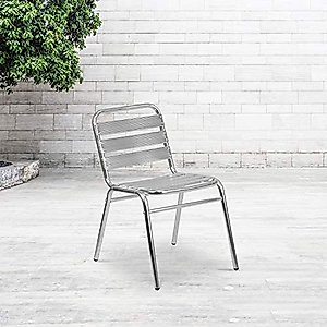 Flash Furniture 4 Pack Commercial Aluminum Indoor-Outdoor Restaurant Stack Chair with Triple Slat Back