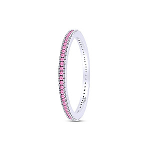 Jewel Zone US Round Cut Simulated Tourmaline Eternity Stackable Wedding Ring in 925 Sterling Silver (1/5 Cttw)