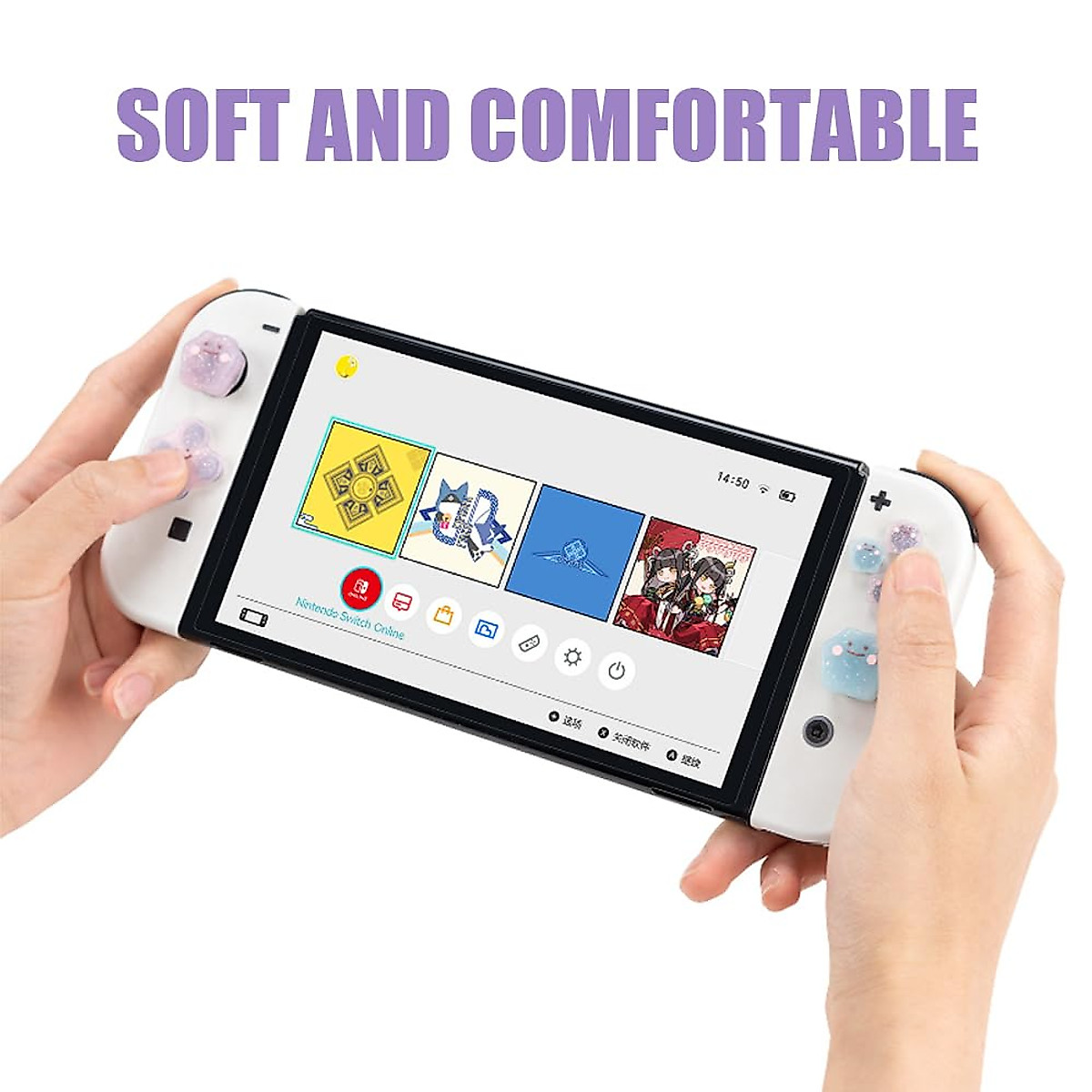 PERFECTSIGHT Cute D-Pad Button Caps Silicone Thumb Grips Set, ABXY Key Buttons Sticker Joystick Cover Caps Compatible with Nintendo Switch/OLED - Monster