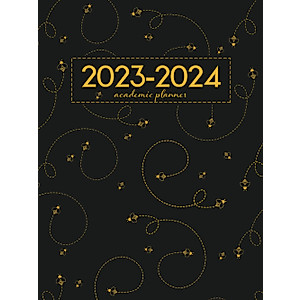 Academic Planner 2023-2024 Large | Cute Little Bumble Bees Buzzing on Black: July - June | Weekly & Monthly | US Federal Holidays and Moon Phases