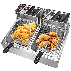 Commercial Electric Deep Fryer, Countertop Stainless Steel Deep Fryer French Fries for Restaurant Home Kitchen (Double Tank, 12.7QT/12L)
