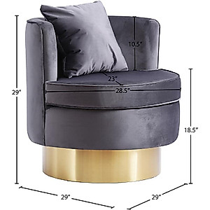 Meridian Furniture Kendra Collection Modern | Contemporary Velvet Upholstered Accent Chair with Swivel Base in Gold Finish, 29" W x 29" D x 29" H, Gray