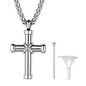 PROSTEEL Cross Locket Ash Urn Necklace Men Women Memorial Keepsake Christian Jewelry Stainless Steel Pendant Cremation Necklace for Ashes