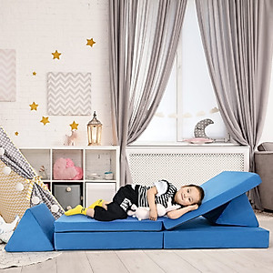 Costzon Kids Couch, 6-Piece Convertible Children's Sofa Playset or 2 Chair w/Folding Mats & 2 Pillows, Washable Cover, Toddler to Teen Bedroom Playroom Boys Girls Birthday