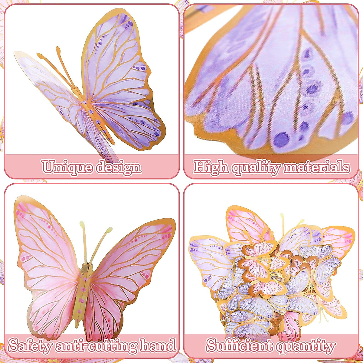 Outus 48 Pcs Christmas Butterfly Party Decoration Butterfly Baby Shower Centerpieces for Tables Large Paper Butterfly Table Toppers Centerpieces Wall Decor for Birthday Party Supplies(Pink, Purple)