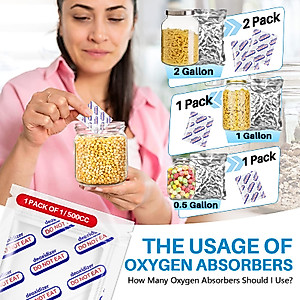 500cc Oxygen Absorbers For Food Storage Individually Wrapped 100 Pack ( 1 Pack Of 1 ) O2 Absorbers Food Grade Oxygen Absorbers for Long Term Food Storage