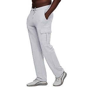 Willit Men's Cotton Yoga Sweatpants Athletic Lounge Pants Cargo Open Bottom Joggers Straight Leg Casual with Pockets Light Gray XL