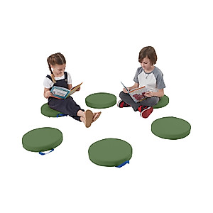 ECR4Kids SoftZone Floor Cushions with Handles, 2" Deluxe Foam, Round, Hunter Green, (6-Pack)