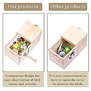 Hamiledyi Parakeet Nesting Box Transparent Budgie Nest Breeding Box with Perch Wood Bird House for Cage Natural Lovebird Breeder Box for Parrot Finch Canary Conure Mating Hatching (5 x 9.84 x 5.31 in)