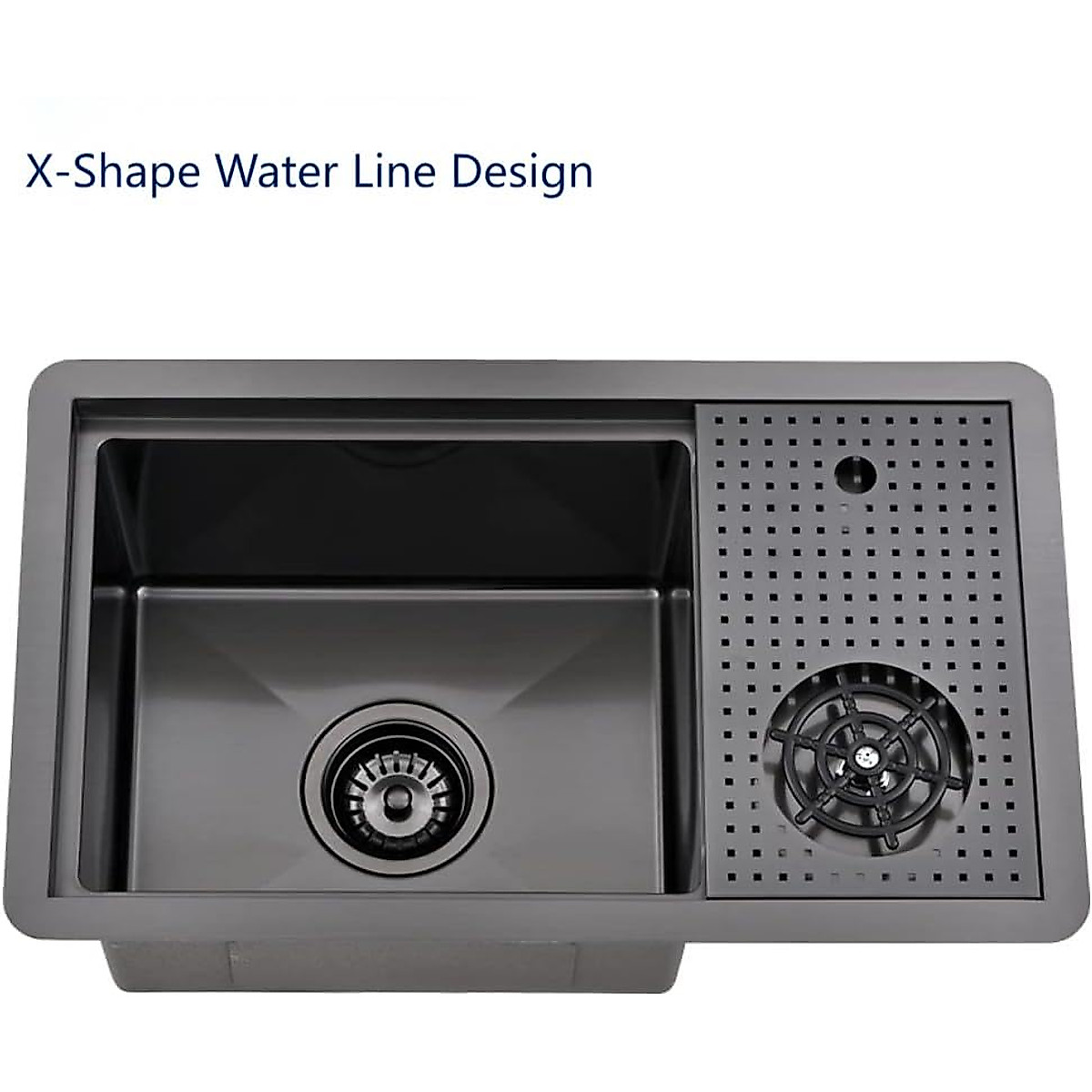 BRONSTARZ 24 Inch Nano Black Undermount Hidden Bar Sink with Glass Rinser 24x14 Stainless Steel Undermount Workstation Sink Bar Prep Sink 16 Gauge Single Bowl Undermount Kitchen Sink with Cup Washer