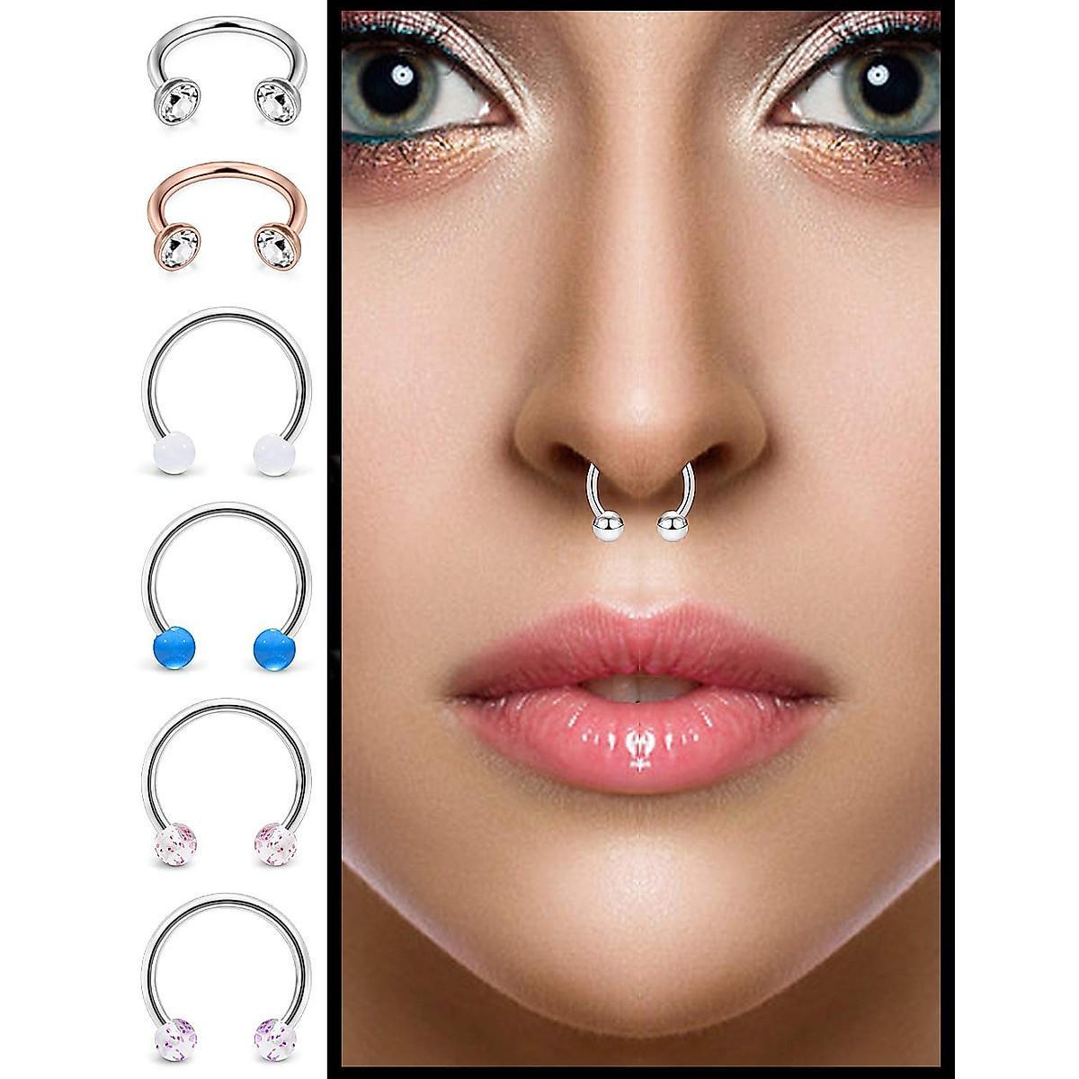 SCERRING 16G Septum Jewelry Nose Hoop Ring Horseshoe Cartilage Daith Tragus Earings Rings Retainer Body Piercing Jewelry 10mm 40PCS Mix Color