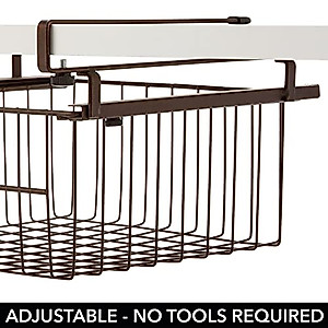 mDesign Compact Hanging Pullout Drawer Basket - Sliding Under Shelf Storage Organizer - Metal Wire - Attaches to Shelving - Easy Install - for Kitchen, Pantry, Cabinet - Bronze