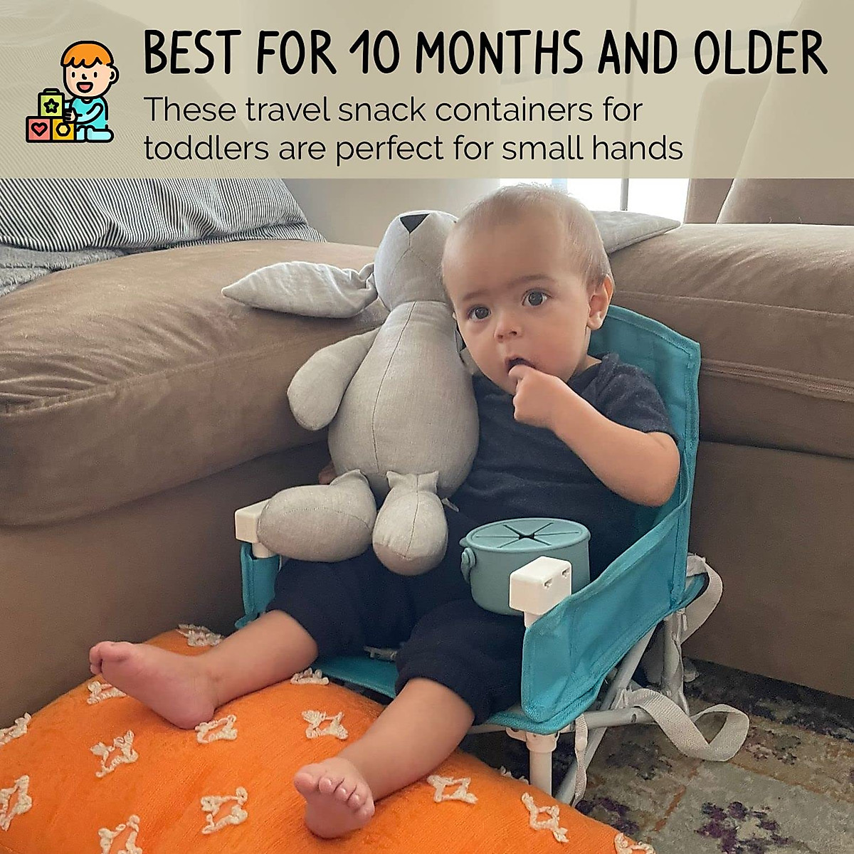 MYINNI Penguinni Silicone Spill Proof Snack Cups for Toddlers | Perfect for Travel, Comes with Lid | No Spill Snack Catchers with Little Bucket Handle | Travel Toddler Essentials