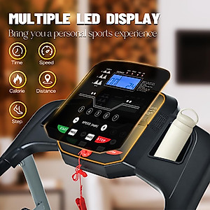 Home Foldable Treadmill, Treadmill for Home/Gym/Small Apartment, with 15 Preset or Adjustable Programs, with LED Monitor and Cup Holder and Safety Lock, 250 LB Capacity