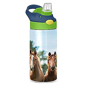 Kigai Cloudy Tree Horse Kids Water Bottle, BPA-Free Vacuum Insulated Stainless Steel Water Bottle with Straw Lid Double Walled Leakproof Flask for Girls Boys Toddlers, 12Oz