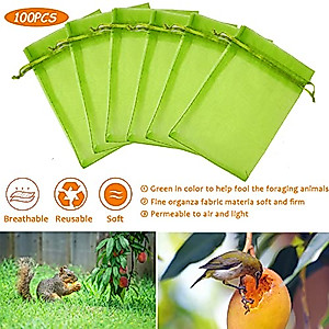 Miuezuth 100PCS Fruit Protection Netting Bags for Fruit Trees, 11x8 Inch Garden Mesh Barrier Bags to Protect Plants from Pest Birds Squirrels, Fruit Cover Mesh Bag with Drawstring, Reusable, Green