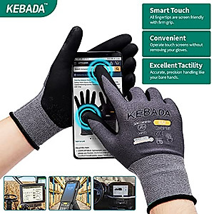 Kebada W2 Work Gloves for Men and Women, Touchscreen Working Gloves with Grip, Nitrile Coated Work Gloves for Gardening, Package Handling, Stretchy Gloves for Mechanic Work, 2 Pairs, Small